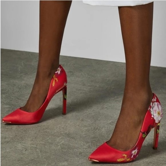 Ted Baker | Shoes | Ted Baker Red Floral Point Heels | Poshmark